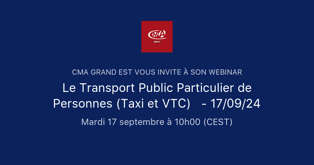 Le Transport Public Particulier de Personnes (Taxi et VTC) - 17/09/24 ...