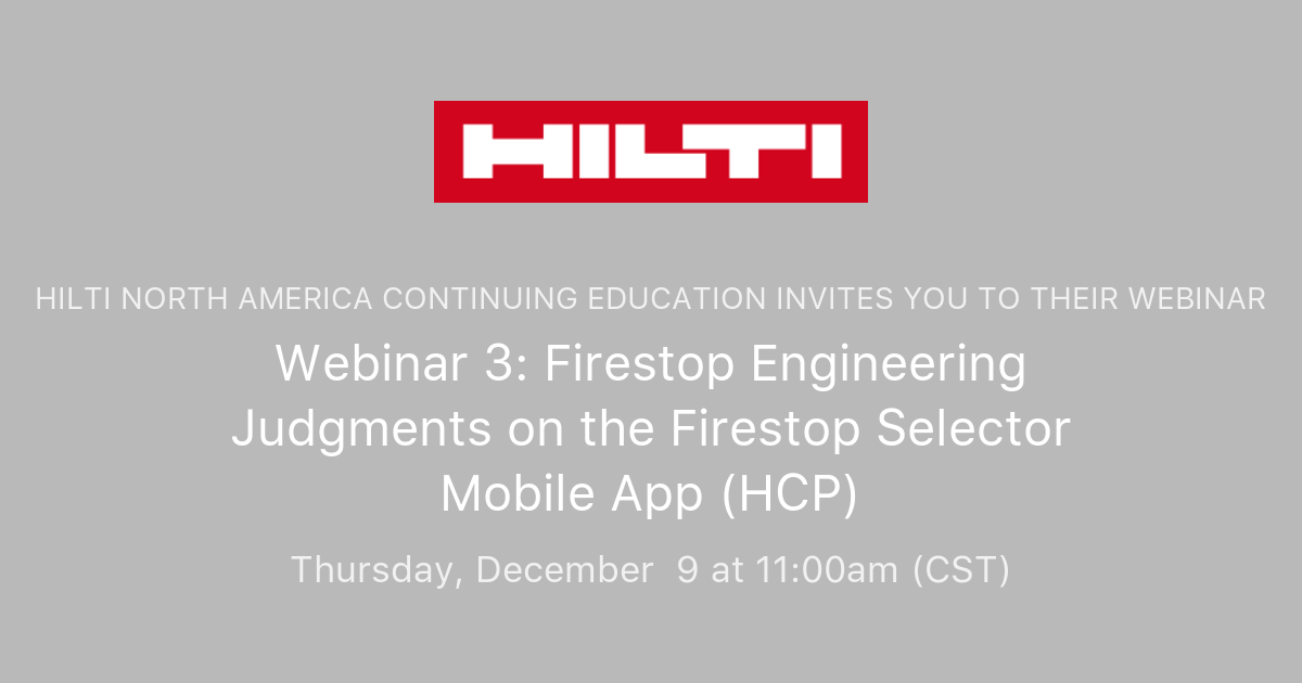 Webinar 3: Firestop Engineering Judgments on the Firestop Selector ...