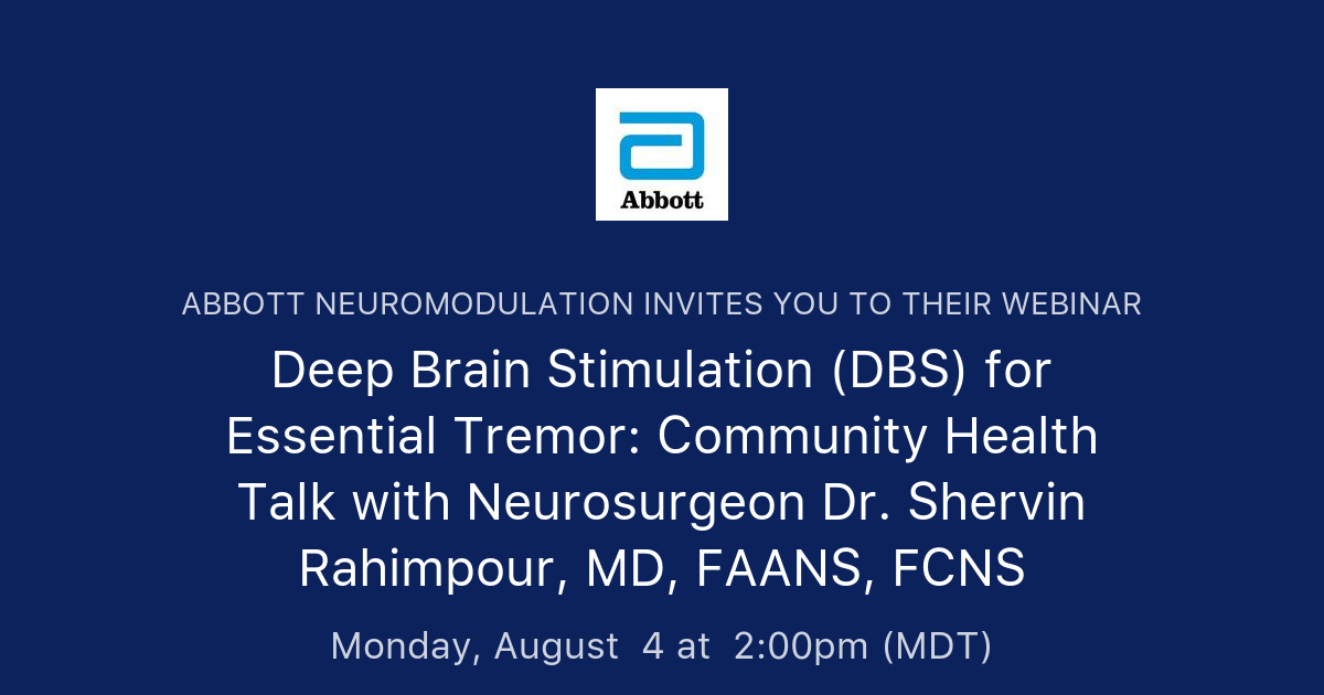 Deep Brain Stimulation (DBS) for Essential Tremor: Community Health Talk with Neurosurgeon Dr ...